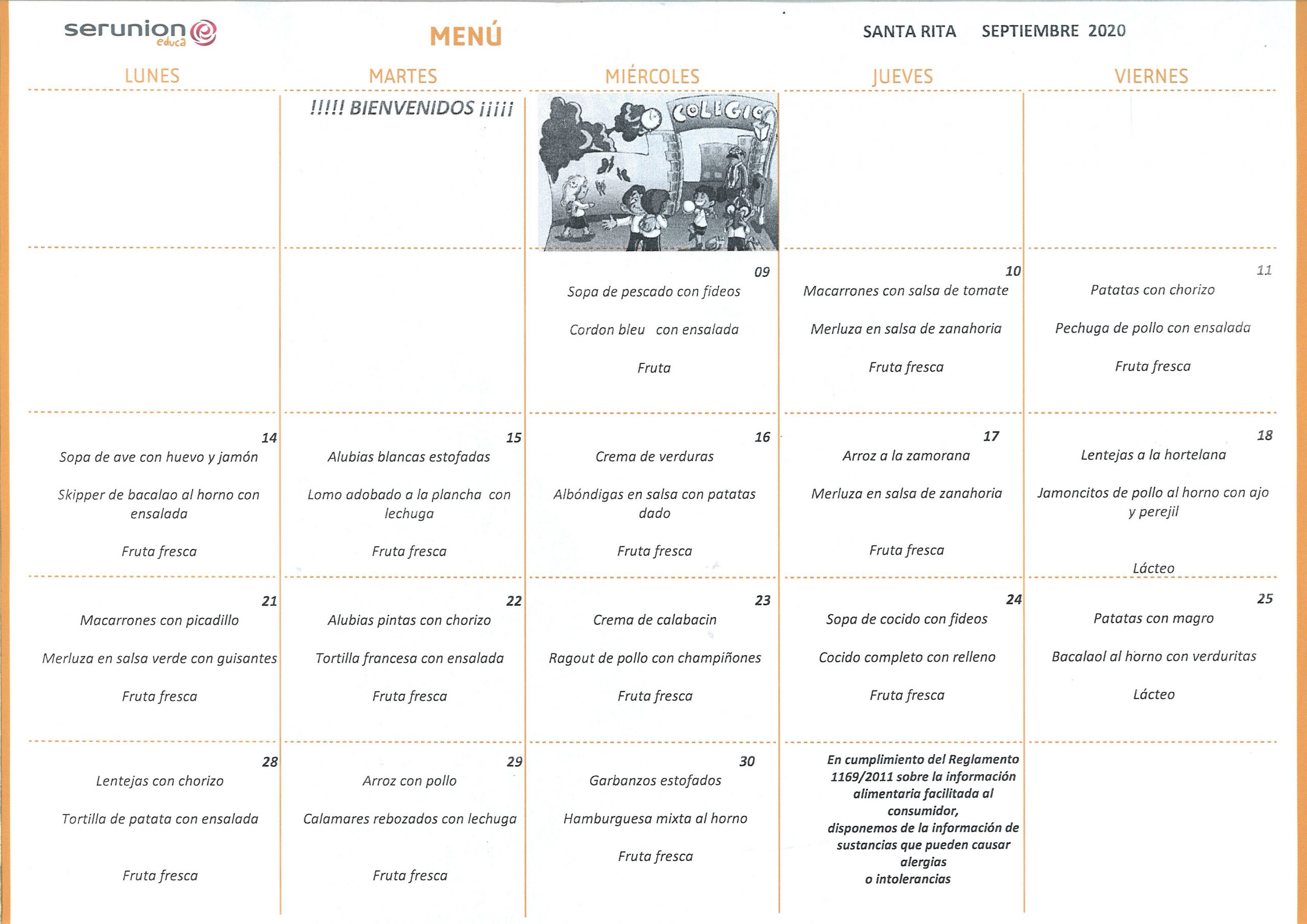 Menú mes de Septiembre